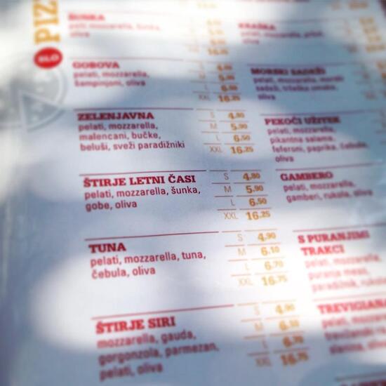 Menu at Pizzeria Vila Raineri, Izola