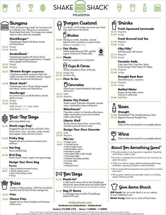 Menu at Shake Shack Encore Boston Harbor restaurant, Everett