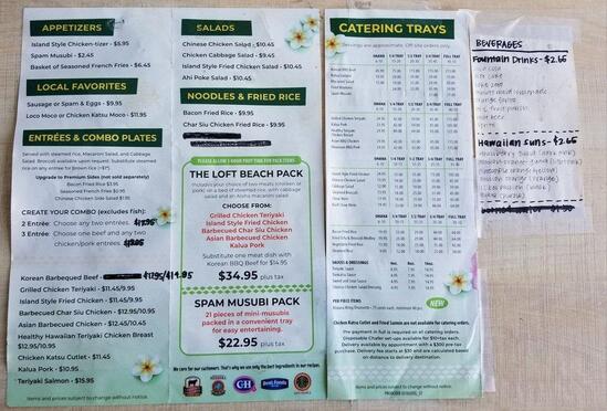 Menu at The Loft Hawaiian Restaurant, Torrance, E Pacific Coast Hwy