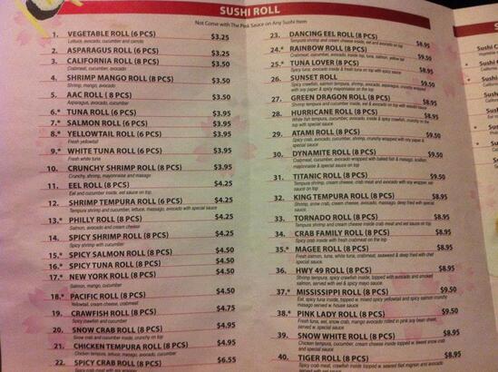 Menu at Atami of Magee restaurant, Magee