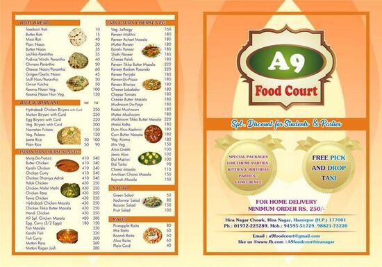 Menu at A9 Food Court, Hamirpur