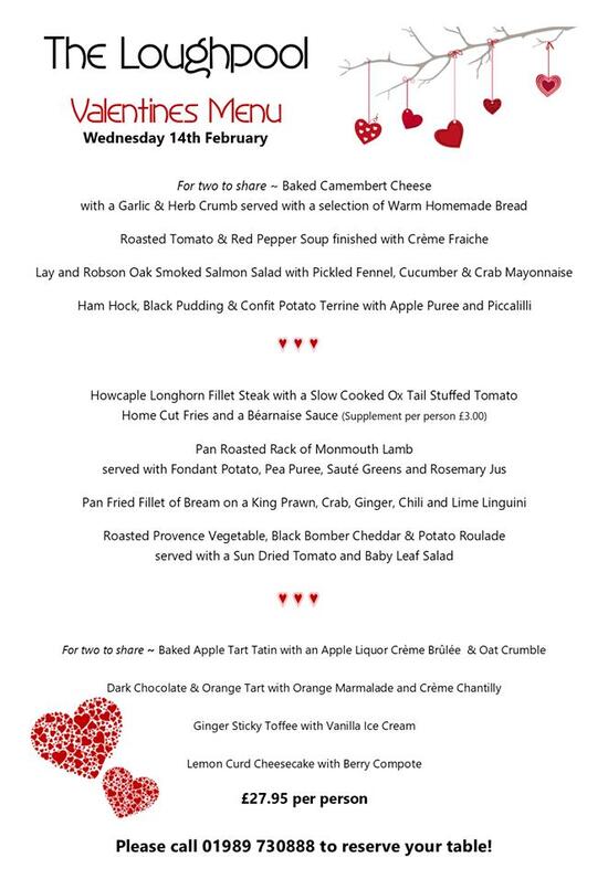 Menu at The Loughpool restaurant, United Kingdom