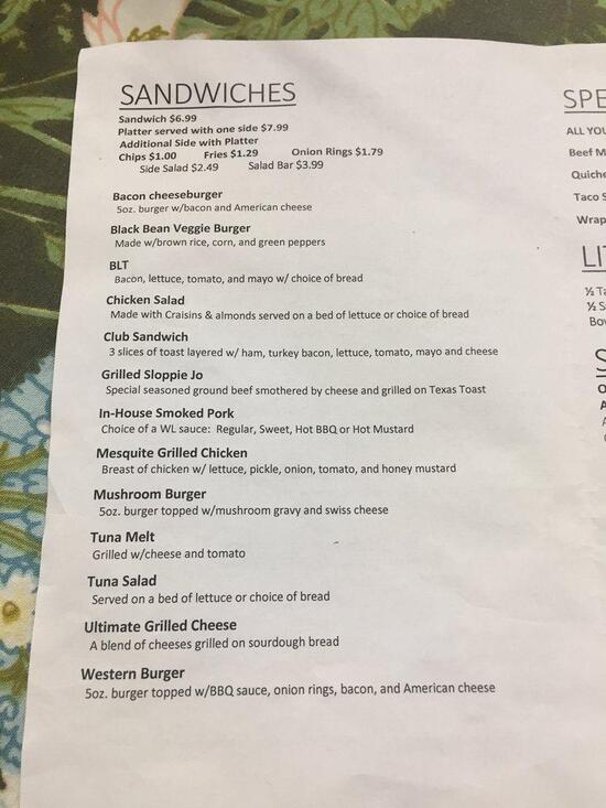 Menu at WILLow LeaVes of Hope restaurant, Hope