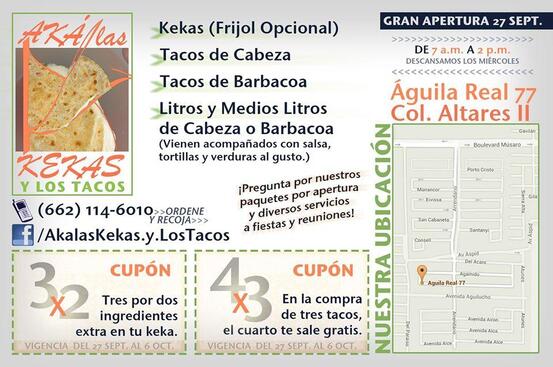 Carta del restaurante Aka las Kekas y los Tacos, Hermosillo