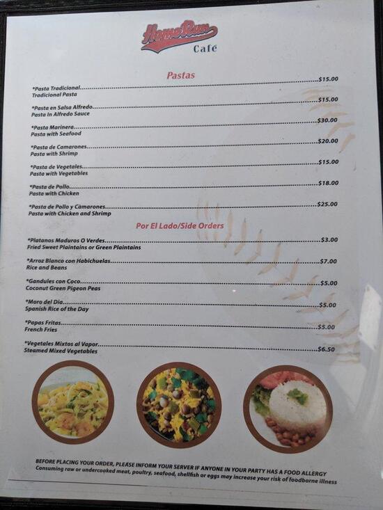 Menu at Home Run Cafe, Boston, Massachusetts Ave