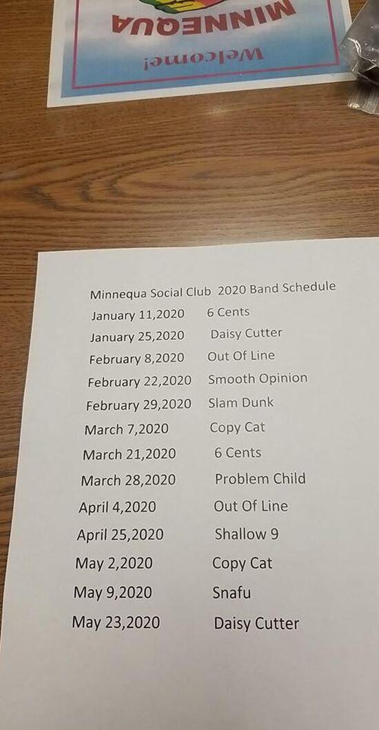 Menu at Minnequa Social Club, Shippensburg