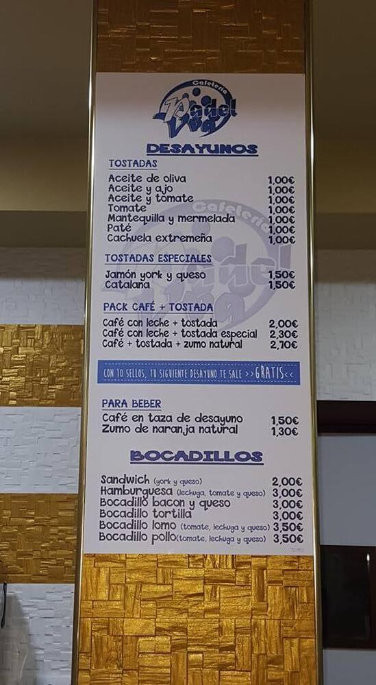 Menu at Cafetería Villa Padel, Villanueva de la Serena