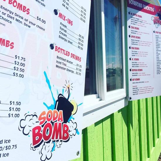Menu at Soda Bomb Shack restaurant, Roosevelt