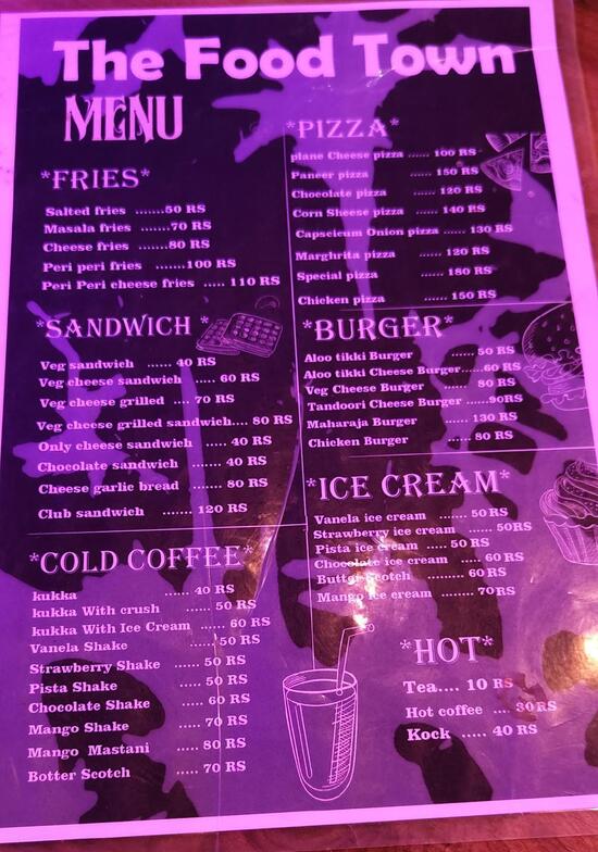 Menu at The food town, Chouk