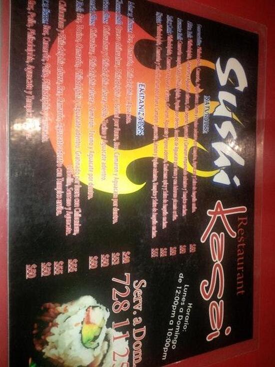 Menu at sushi kasai restaurant, Costa Rica