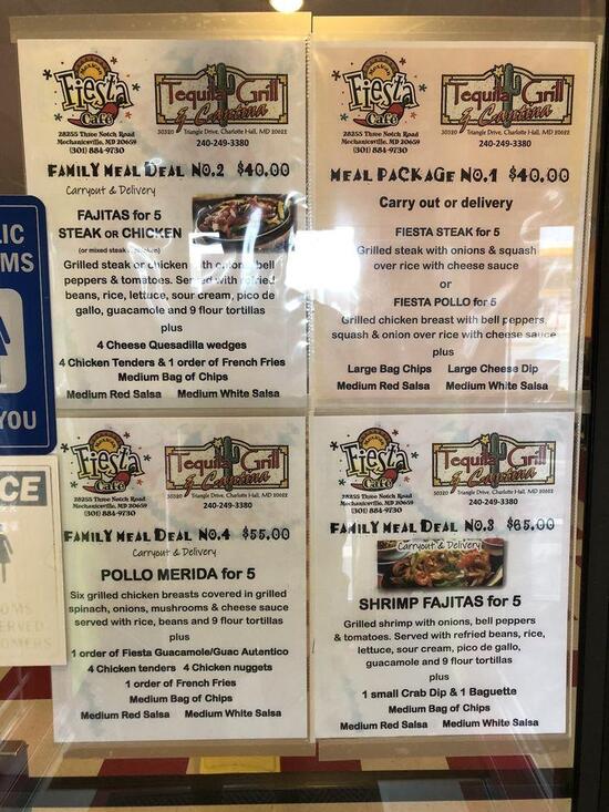 Menu at Fiesta Cafe, Mechanicsville