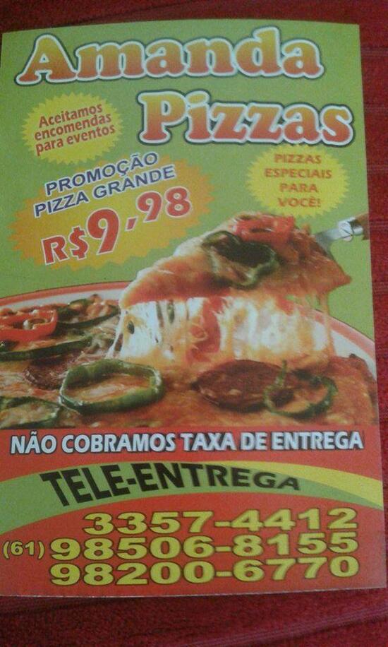 Menu at Amanda Pizzas pizzeria, Brasília