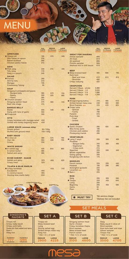 Menu at Mesa SM City Lucena restaurant, Lucena, WJRF+H94 SM