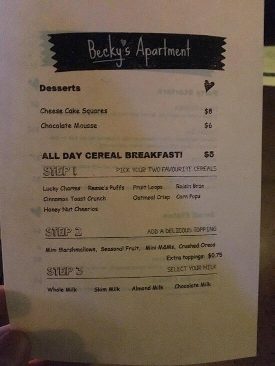 Menu at Becky's Apartment pub & bar, Waterloo