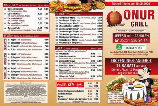 Speisekarte von Onur Döner restaurant, Paderborn