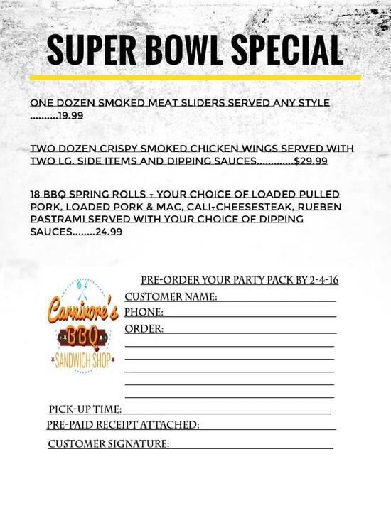 Menu at Carnivore's BBQ Sandwich Shop, Turlock
