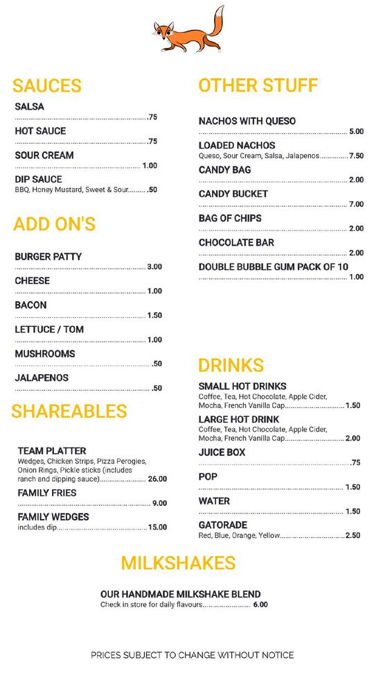 Menu at New Fox Diner restaurant, Claresholm