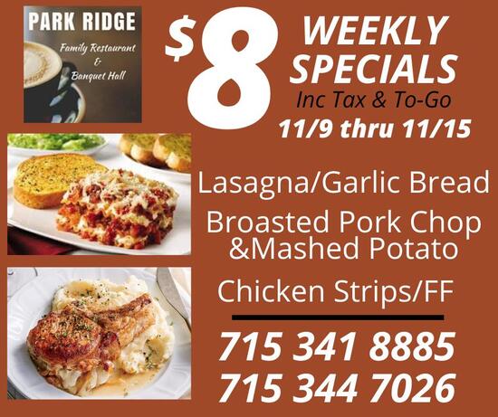 Menu at Park Ridge Cafe, Stevens Point, Church St