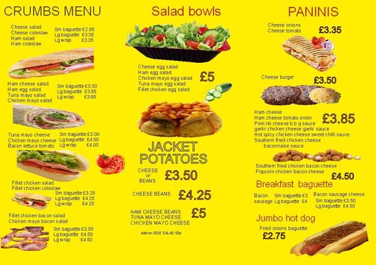 Menu at Crumbs merthyr, Merthyr Tydfil