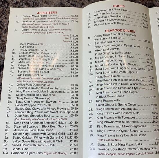 Menu at China Chef restaurant, Whitstable, 79 Tankerton Rd