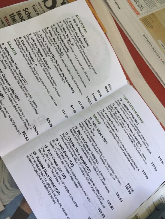 Menu at Sweet and Spicy cafe, Yamba