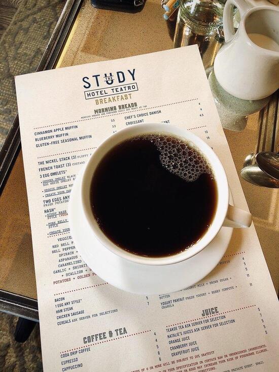 Menu at The Study at Hotel Teatro, Denver
