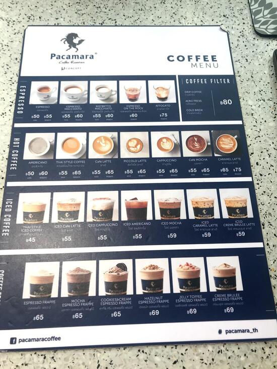 Menu at Pacamara Coffee Roasters (PCMC Panyanantaphikku Medical Center Chonlaprathan) cafe, Pak Kret