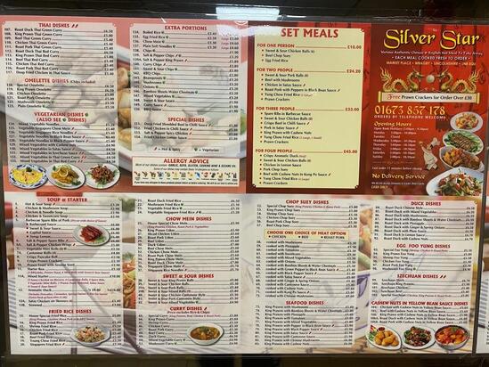 Menu at Silver Star fast food, Wragby