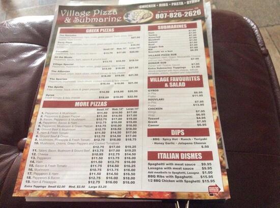 Menu at Village Pizza & Subs pizzeria, Manitouwadge