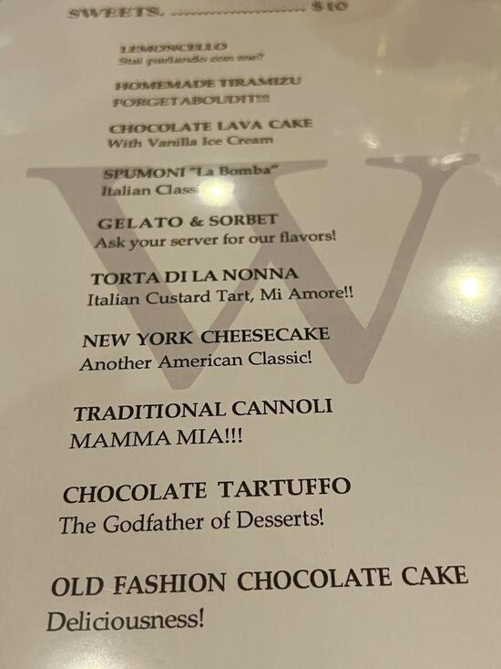 Menu at Waldo's Ristorante pub & bar, Palm Desert