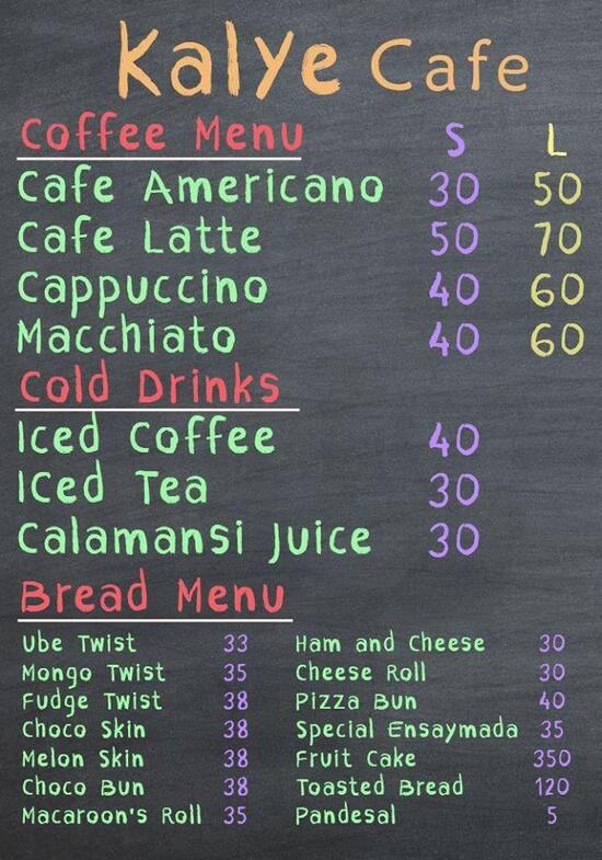 Menu at Kalye Bistro cafe, Quezon City, Capitol Plaza