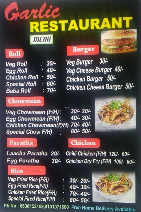 Menu at Garlic Resturent, Maliata