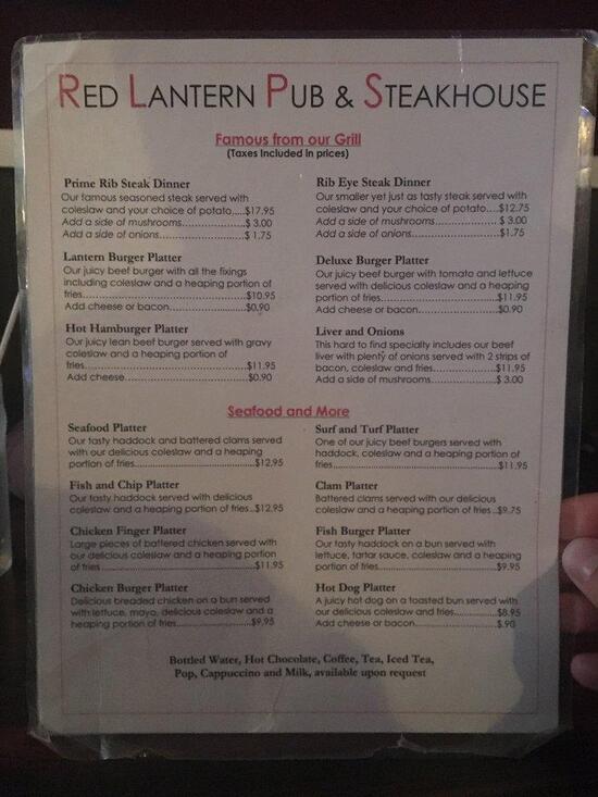 Menu at Red Lantern Pub & Steak House, Fredericton