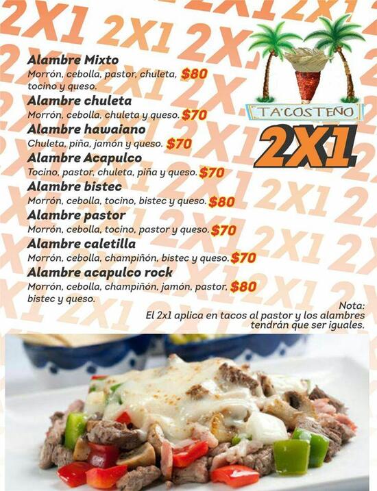 Menu at Taqueria Tacosteño restaurant, Leon