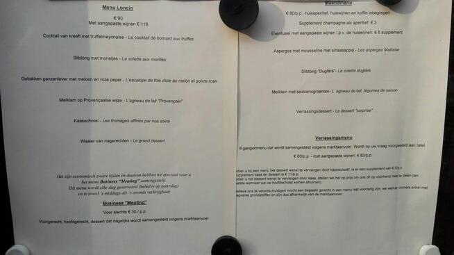 Menu at Loncin, Antwerp