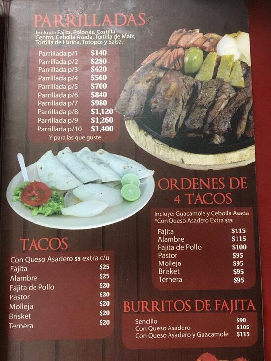 Menu at Laredo's Parrillita restaurant, Nuevo Laredo, C. 15 de ...