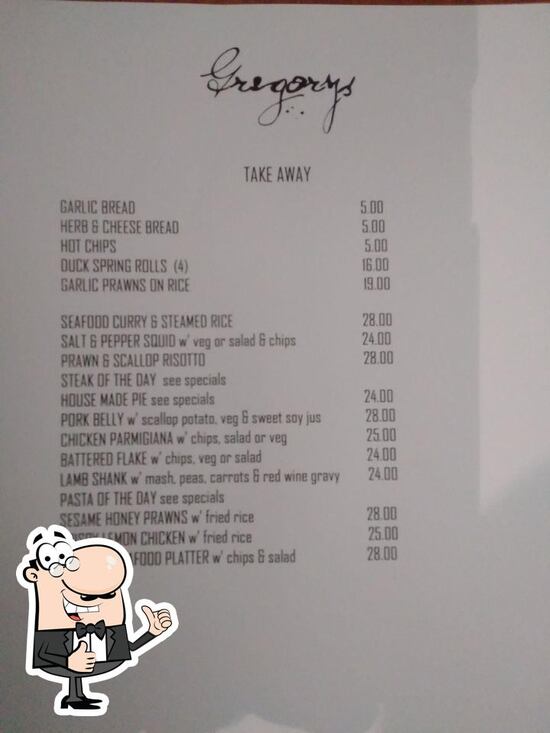 Menu at Gregory's Cafe Restaurant, Port Fairy