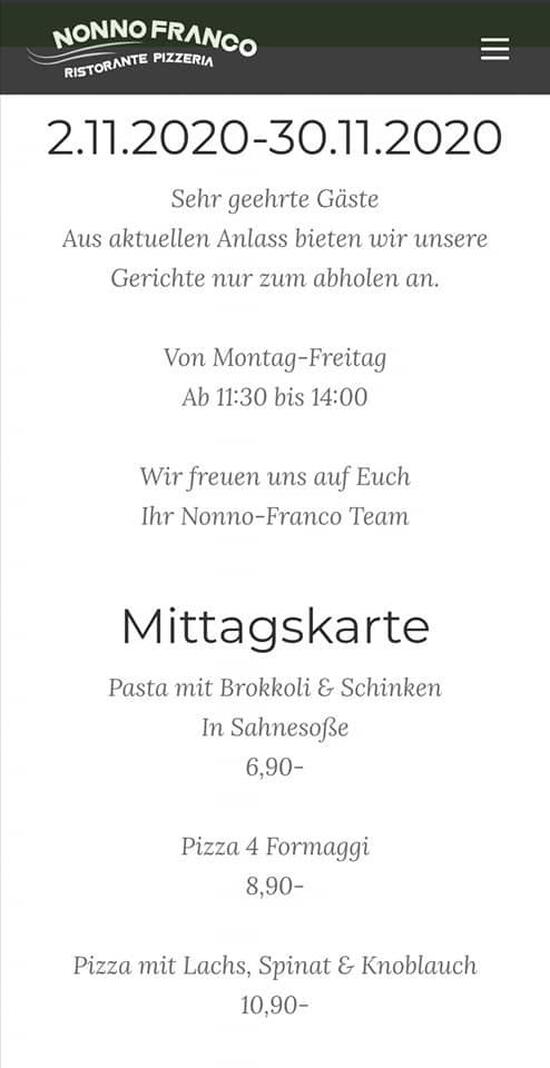 Menu at Ristorante Pizzeria Nonno Franco, Ulm