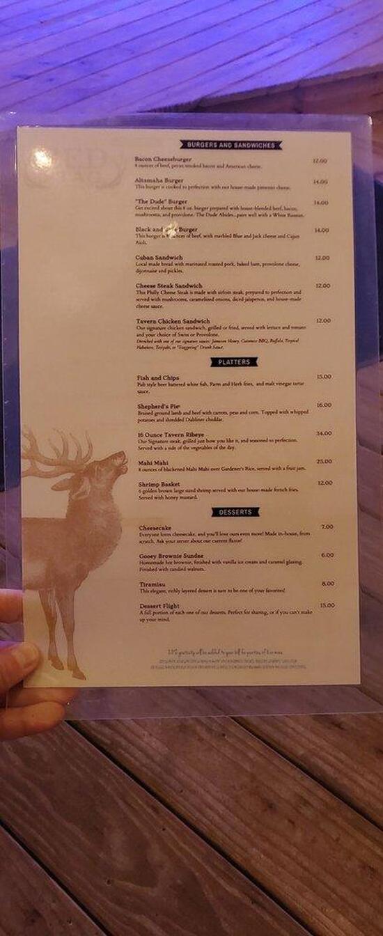 Menu at The Red Stag Tavern pub & bar, Vidalia