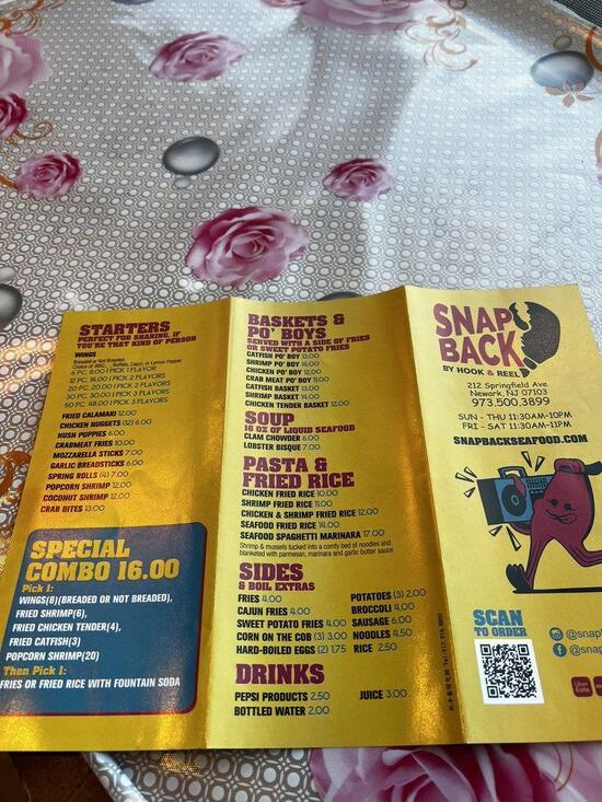 Menu at Snap Back Seafood restaurant, Newark