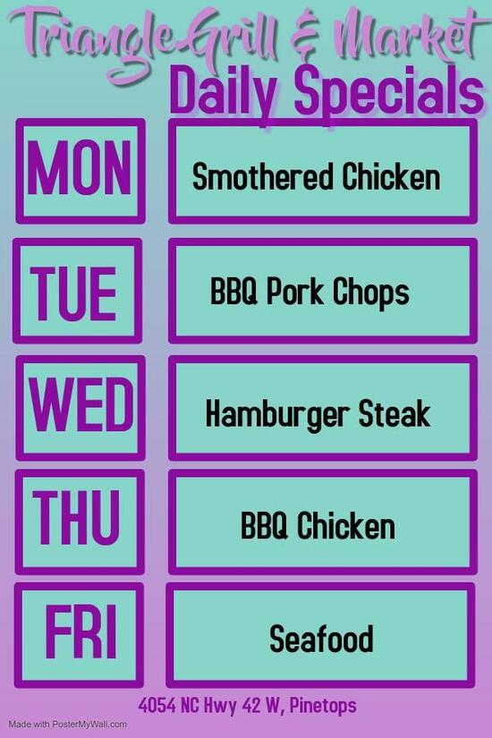 Menu at Triangle Grill and Market, Pinetops