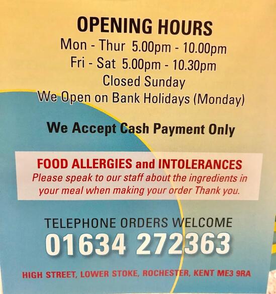 Menu at Lower Stoke Chinese fast food, Allhallows