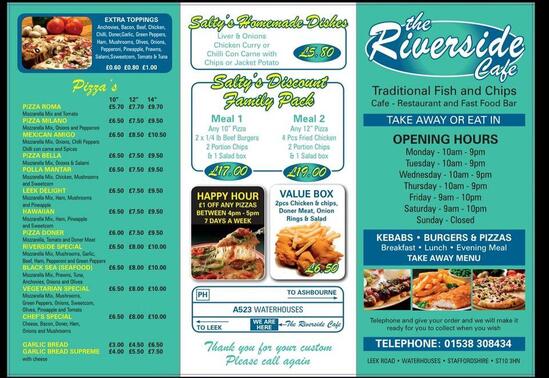 Menu at Riverside Cafe, Waterhouses, Leek Rd