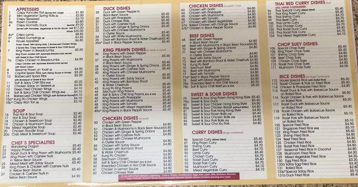 Menu at China City fast food, Ramsgate