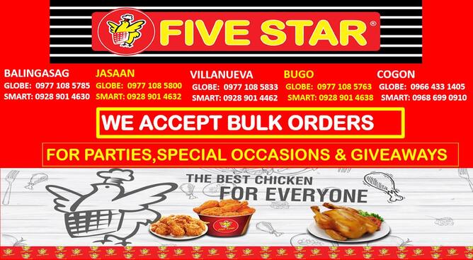 Menu at FIVE STAR CHICKEN - COGON restaurant, Cagayan de Oro