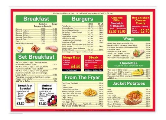Menu at Ell's kitchen - perry road restaurant, Witham