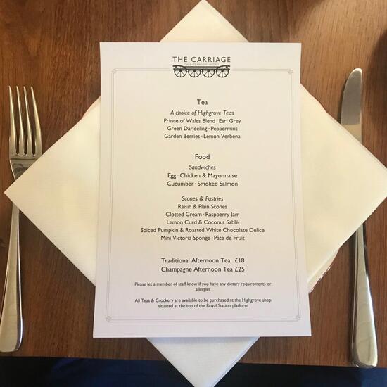 Menu at The Carriage cafe, Ballater