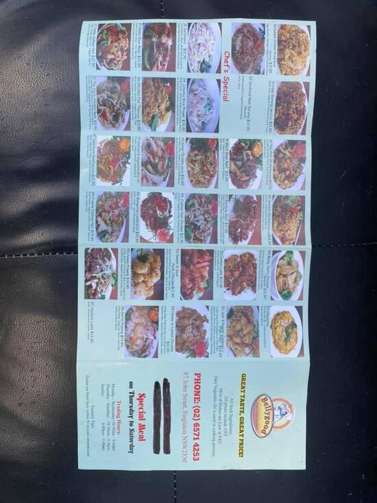 Menu at Bellygood fast food, Singleton