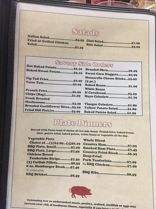 Menu at 4 Little Pigs BBQ, Benton