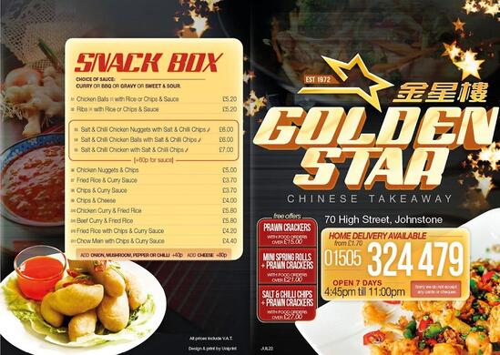 Menu at The Golden Star fast food, Johnstone